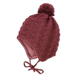 Strickmütze MaxiMo, Jungen, Gr. 49, rosa (rosewood), Strick, Wolle, unifarben, Mützen, Wolle, gefüttert, zum Binden, mit Bommel