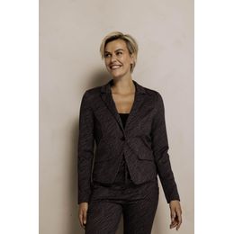 Kurzblazer Zhrill "ZHBETSY", Damen, Gr. L, grau, Web, Obermaterial: 78% Polyester, 18% Viskose, 4% Elasthan, bedruckt, tailliert taillenlang, Rundhals, Blazer, grafisches Allover-Muster, tailliert