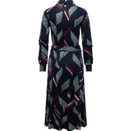 Blusenkleid Ragwear "Plantee Print", Damen, Gr. L (40), Normalgrößen, navy, Jersey, Material: 95% Viskose, 5% Elasthan, figurumspielend kniebedeckend, Rundhals, Ärmel ohne Ärmelschlitz, Kleider, Modisches Damenkleid mit Taillengürtel