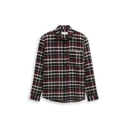 Langarmhemd Tom Tailor Denim, Herren, Gr. L, N-Gr, schwarz rot weiß check, Single Jersey, Obermaterial: 60% Baumwolle, 40% Polyester, kariert, normal hüftbedeckend, Rundhals, Hemden, kariert