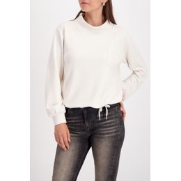 Sweatshirt monari "Sweatshirt Basic Schmuckdetail", Damen, Gr. 36, almond, Sweatware, Obermaterial: 52% Modal, 42% Polyester, 4% Elasthan, 2% sonstige Fasern, unifarben, regular fit taillenbedeckt, Rundhals, eingesetzt angesetztes Bündchen, Sweatshirts, Regular fit mit Stehkragen