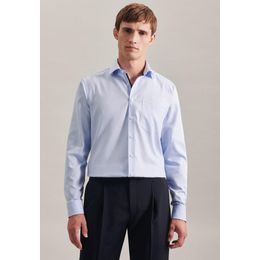 Businesshemd Seidensticker, Herren, Gr. L41, normale Ärmellängen, blau, 100% Baumwolle, Strukturmuster, unifarben, regular fit, 2-Knopf-Manschette, Hemden, Regular Kentkragen Struktur