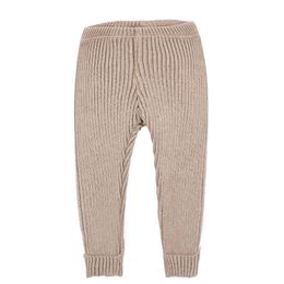 Leggings MaxiMo, Mädchen, Gr. 110/116, N-Gr, beige (beigemeliert), Strick, Obermaterial: 100% Baumwolle, unifarben, lang, Hosen Strickleggings, Baumwolle, Rippstrick, breiter Umschlag am Bein, Gummizug