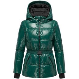 Steppjacke Navahoo "Eisglanz 14", Damen, Gr. L (40), grün, Obermaterial: 100% Nylon, Innenfutter: 100% Polyester, Wattierung: 100% Polyester, Ärmelfutter: 100% Polyester, figurumspielend Po-bedeckend, hoch geschlossener Ausschnitt, elastischer Bund mit Daumenlöchern, Jacken, Glänzende Damen Winterjacke mit Taillengürtel