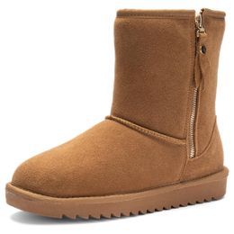Winterboots Ara "ALASKA Zip", Damen, Gr. 40, braun (cognac classic zip), Lammfell, Veloursleder, unifarben, Schuhe, Schlupfboots, Plateauboots mit Lammfellfutter