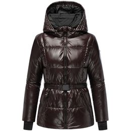 Steppjacke Navahoo "Eisglanz 14", Damen, Gr. L (40), braun, Obermaterial: 100% Nylon; Innenfutter: 100% Polyester; Wattierung: 100% Polyester; &Auml;rmelfutter: 100% Polyester, figurumspielend Po-bedeckend, hoch geschlossener Ausschnitt, elastischer Bund mit Daumenl&ouml;chern, Jacken Steppjacke, Gl&auml;nzende Damen Winterjacke mit Tailleng&uuml;rtel