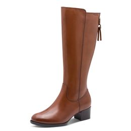 Tamaris Damen Stiefel, Gr. 35cognac, Leder, Lederimitat, unifarben, Schuhe, Blockabsatz, Langschaftstiefel mit Innenrei&szlig;verschluss