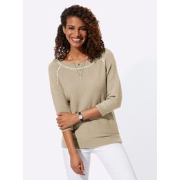 3/4 Arm-Pullover Inspirationen "3/4-Arm-Pullover", Damen, Gr. 42, beige (sand), 50% Viskose, 28% Polyester, 22% Polyamid, unifarben, Pullover