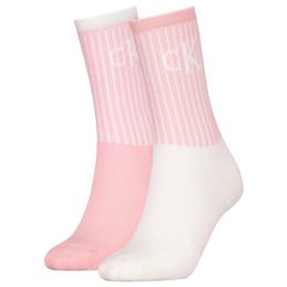 Socken Calvin Klein Jeans "CKJ WOMEN SOCK 2P GLOSSY RIB", Damen, Gr. 35-38, pink (pink, weiß), Materialmix, unifarben mit Farbeinsatz, elastisch, Socken, mit Logostickerei