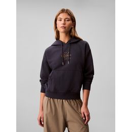 Sweatshirt Calvin Klein Jeans, Damen, Gr. M (40), inkwell, Sweatware, Obermaterial: 86% Baumwolle, 14% Polyester, unifarben, regular fit hüftlang, Rundhals, Bündchen, Sweatshirts, Kapuze mit Kordelzug, regular fit, Logodruck