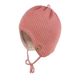 Strickmütze MaxiMo, Jungen, Gr. 37, rot (ash rose), Strick, Baumwolle, unifarben, Mützen, wärmend, zum Binden, unifarben
