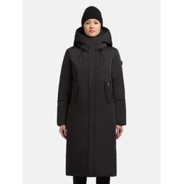 Wintermantel Khujo "Luggs", Damen, Gr. S (36), schwarz, Obermaterial: 55% Baumwolle, 45% Polyester, Innenfutter: 100% Nylon, Wattierung: 100% Polyester, tailliert kniebedeckend, hoch geschlossener Ausschnitt, Ärmel ohne Ärmelschlitz Rippbündchen, Mäntel, Winter Parka mit großer Kapuze