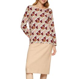 Langarmshirt s.Oliver, Damen, Gr. 40, beige (schwarz blush aop), Jersey, Obermaterial: 95% Baumwolle, 5% Elasthan, gemustert, regular fit taillenbedeckt, Rundhals, elastischer Bund, Shirts, mit elastischem Bund