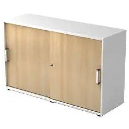 Hammerbacher Schiebet&uuml;renschrank Spanplatte 1 Fachboden abschlie&szlig;bar 1.200 x 400 x 748 mm Braun, Wei&szlig;