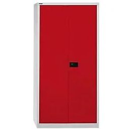Bisley Universal Flügeltürenschrank Stahl 4 Fachböden abschließbar 914 x 400 x 1.950 mm Hellgrau, Rot
