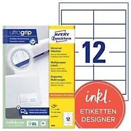 Avery Zweckform Abziehhilfe QuickPEEL,ultragrip Universaletiketten 3659 Selbsthaftend DIN A4 Weiß 97 x 42,3 mm 100 Blatt à 12 Etiketten