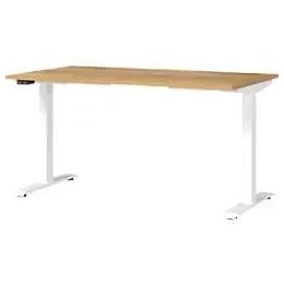 Germania GW-Mailand Höhenverstellbar Sitz-Stehschreibtisch Eiche T-Fuß 1.400 (B) x 800 (T) x 1.200 (H) mm Metall, Spanplatte