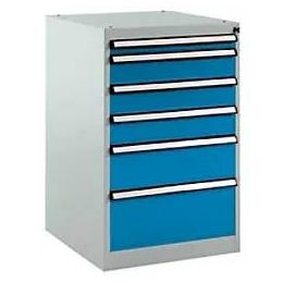 Manuflex Station&auml;r Schubfachschrank 6 Schubf&auml;cher BASETEC Hellgrau, Brillantblau 500 x 580 x 800 mm