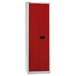 Bisley Flügeltürenschrank Stahl 4 Fachböden abschließbar 600 x 400 x 1.950 mm Hellgrau, Rot