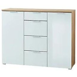 Germania 3982-242 GW-TELDE Sideboard Melamin 1.340 x 400 x 1.050 mm Eiche Beige, Weiß