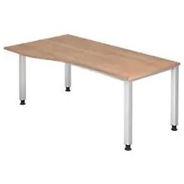 Hammerbacher VQS Höhenverstellbar Schreibtisch Freiform Walnuss 4 Metallfüße 1.800 (B) x 1.000 (T) x 810 (H) mm Spanplatte, Stahl