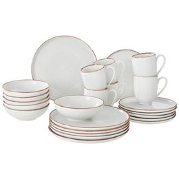 Landscape Kombiservice Bergen, Beige, Keramik, 24-teilig, Streifen, 400 ml,350 ml, Lfgb, Handmade Quality, Essen & Trinken, Geschirr, Geschirr-Sets, Kombiservice