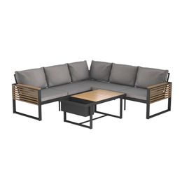 Ambia Garden Loungegarnitur, Natur, Schwarz, Holz, Metall, Textil, Akazie, massiv, F&uuml;llung: Vlies, Komfortschaum,Faserb&auml;llchen, Vlies, Eckteil, L-Form, 235x235 cm, Loungem&ouml;bel, Gartenlounge-Sets