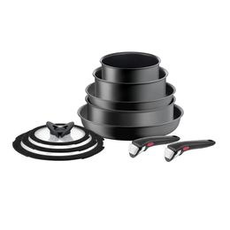 Tefal Pfannenset Ingenio Ultimate, Dunkelgrau, Metall, 10-teilig, nicht angegeben L, rund, 32.5x24x32.5 cm, Made in Europe, mit Silikonring,abnehmbarer Griff, backofengeeignet, ergonomischer Griff, Kochen, Pfannen, Pfannensets