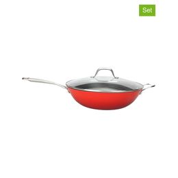 Laguiole 2tlg. Set: Wok ''AirIron'' in Rot - Ø 32 cm - 51% | Kochgeschirr