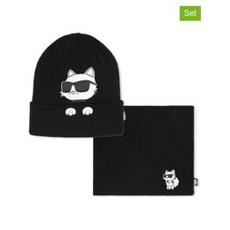 Karl Lagerfeld Kids 2tlg. Winteraccessoire-Set in Schwarz - 35% | Größe 158/164 | Kindermuetzen