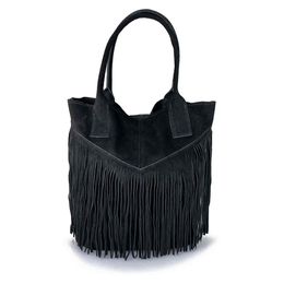 ORE10 Leder-Schultertasche "Rabar" in Schwarz - (B)36 x (H)45 x (T)19 cm - 76% | Damen-taschen
