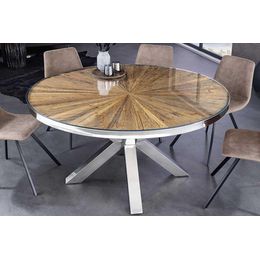Riess Ambiente Runder Esstisch BARRACUDA 120cm braun Teak Massivholz Glasplatte silber Edelstahl verchromt Riess-Ambiente Esszimmertisch Küchentisch 4 Personen...