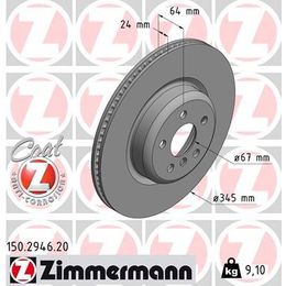 Zimmermann Bremsscheibe hinten rechts links innenbel&uuml;ftet 345mm f&uuml;r TOYOTA BMW 34206880079 34208853554 34216860925 150.2946.20