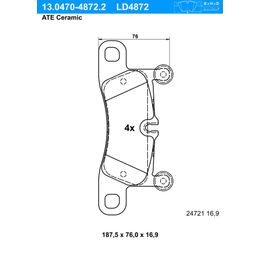 ATE Bremsbelagsatz, Scheibenbremse Ceramic hinten rechts links f&uuml;r PORSCHE VAG 95835293950 7P6698451 7P0698451 13.0470-4872.2