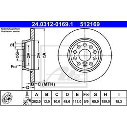 ATE Bremsensatz-Hinterachse Bremsensatz, Scheibenbremse vorne hinten rechts links bel&uuml;ftet 282mm f&uuml;r SKODA SEAT VAG 1K0615601AD 1K0615301AA 8E0698451J