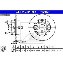 ATE Bremsensatz-Hinterachse PowerDisc / Standard Bremsensatz, Scheibenbremse hinten rechts links voll 282mm f&uuml;r SKODA SEAT VAG 1K0615601AD 8E0698451J