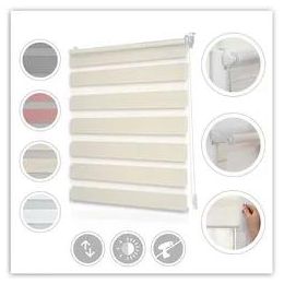 Doppelrollo LICHTBLICK ORIGINAL "Duo-Rollo Klemmfix, ohne Bohren, blickdicht" Gr. 1, beige (natur, weiß), B:45cm H:130cm, Polyester, Rollos, einfache Montage des Rollos