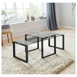 Couchtisch Actona GROUP "Karolina", schwarz, B:115cm H:37,5cm T:55cm, Tische, Couchtisch Eckige Couchtische, aus rauchfarbigen Glas und schönem pulverbeschichtetem Metallgestell