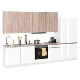Küchenzeile KOCHSTATION "KS-Ohio", weiß (küche: weiß, korpus: weiß, arbeitsplatte: eichefarben), B:330cm T:60cm, Komplettküchen-Sets, mit E-Geräten, Breite 330 cm