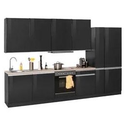 Küchenzeile KOCHSTATION "KS-Ohio", grau (küche: grau, korpus: grafit, arbeitsplatte: eichefarben), B:330cm T:60cm, Komplettküchen-Sets, mit E-Geräten, Breite 330 cm