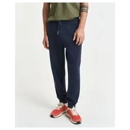 Sweathose Gant "REG SHIELD SWEATPANTS", Herren, Gr. S, N-Gr, blau (evening blau), Web, Obermaterial: 87% Baumwolle, 13% Polyester, unifarben, regular fit kn&ouml;chellang, Hosen Sweathose, mit Logostickerei unterhalb des Bunds