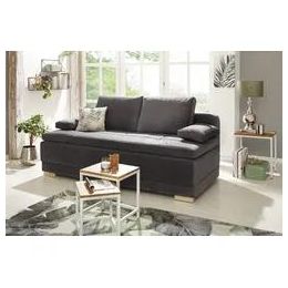 Schlafsofa Inosign "Berlin", grau (dunkelgrau), B:202cm H:99cm T:98cm, Samtoptik (100% Polyester), Sofas, Dauerschläfer mit Boxspringfederung, Bettfunktion und Bettkasten