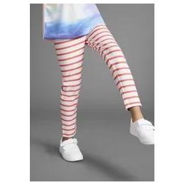 Leggings Kidsworld "2er Pack Ringel-Leggings f&uuml;r kleine M&auml;dchen", M&auml;dchen, Gr. 116/122, N-Gr, blau (aprikot ringel, marine), Jersey, Obermaterial: 95% Baumwolle, 5% Elasthan, geringelt, Basic, Basic schmal 7/8-L&auml;nge, Hosen Leggings, Leggingspackung f&uuml;r kleine M&auml;dchen