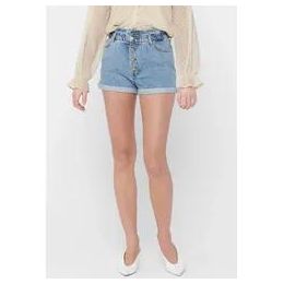 Jeansshorts Only "ONLCUBA LIFE PAPERBAG", Damen, Gr. XS (34), N-Gr, blau (medium blau denim), Denim/Jeans, Obermaterial: 100% Baumwolle, Abriebeffekte, Jeans