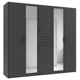 Kleiderschrank wimex "Diver Dreht&uuml;renschrank mit Spiegel, 180, 225 o. 270cm breit", graphit, griffe schwarz, B:225cm H:207cm T:58cm, Schr&auml;nke, Kleiderschrank, Bestseller Schlafzimmerschrank wahlweise 3 Innenausstattungen, Topseller