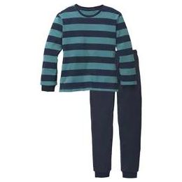 Pyjama AUTHENTIC LE JOGGER, Jungen, Gr. 146/152, bunt (petrol, navy), Frottee, Obermaterial: 80% Baumwolle, 20% Polyester, gestreift, Basic, lang, Rundhals, angesetztes B&uuml;ndchen, Homewear-Sets Pyjama, Schlafanzug aus Frottee, mit B&uuml;ndchen
