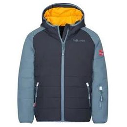 Skijacke Trollkids "KIDS HAFJELL SNOW JACKET PRO", Kinder, Gr. 116, schwarz (schwarz, steel blau, mango), Web, Obermaterial: 100% Polyester. Futter: 100% Polyester. Wattierung: 100% Polyester, normal, hoch geschlossener Ausschnitt, Raglanärmel eingefasste Kante, Jacken