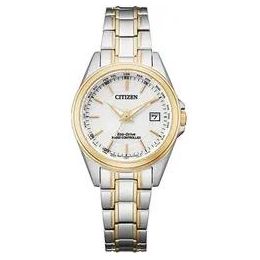 Funkuhr Citizen, silber (silberfarben, goldfarben), Armbanduhren, Damen, Armbanduhr, Damenuhr, Solar, Edelstahlarmband, Saphirglas, Datum