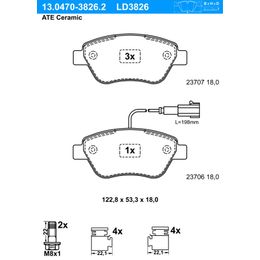 ATE Bremsbelagsatz, Scheibenbremse Ceramic 13.0470-3826.2 vorne rechts links mit Zubeh&ouml;r f&uuml;r FIAT 77364394 77364393 77364637