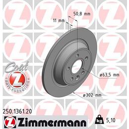 Zimmermann Bremsscheibe COAT Z hinten rechts links voll 302mm f&uuml;r LAND ROVER (CHERY) FORD 1877765 1379931 6G91-2A315-BB 250.1361.20